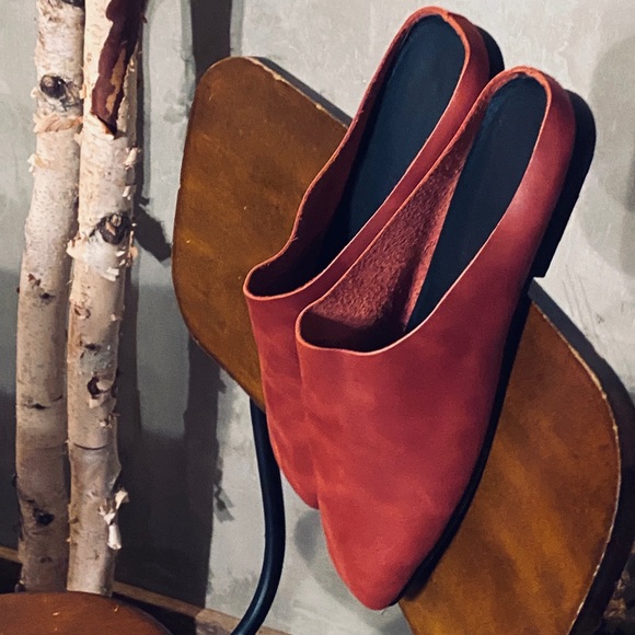 Shoes | Red Leather Slides Casual Flats Cowhide Shoes | Poshmark